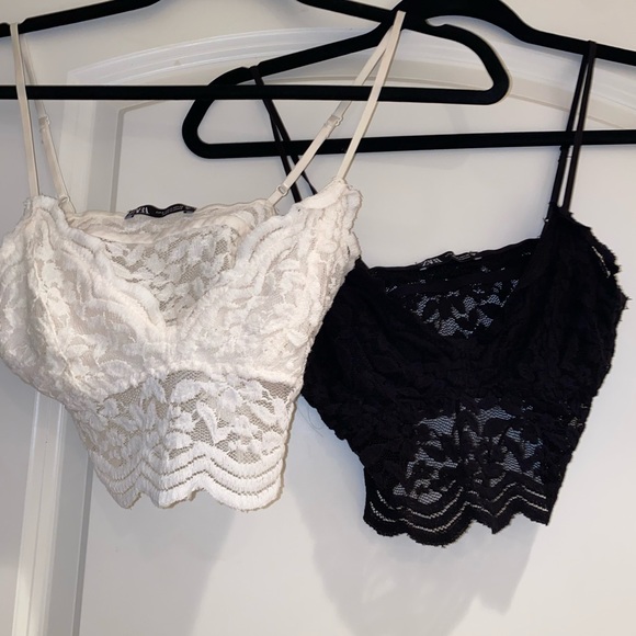 Zara | Tops | Zara Ivorywhite Black Lace Bralette Tank Top | Poshmark